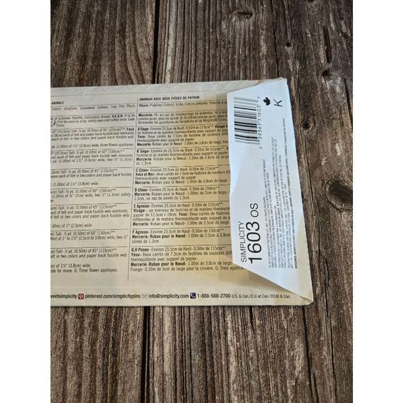 Simplicity | Other | Simplicity 63 Sewing Pattern For Stuffed Animals ...